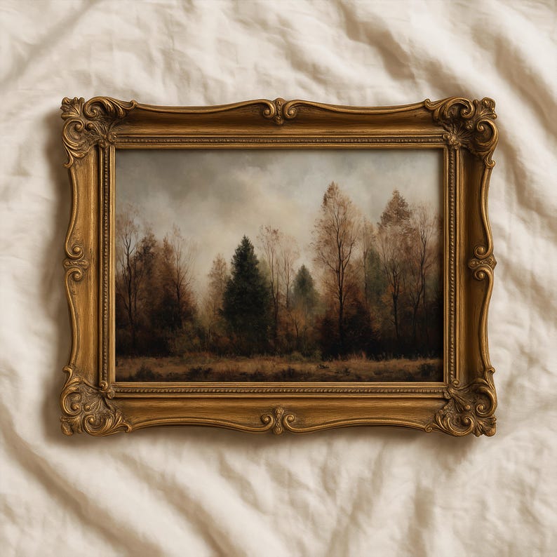 Moody Autumn Forest Printable Wall Art, Neutral Oil Painting Fall ...