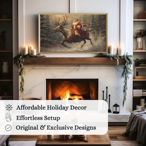 Christmas TV Frame Art, Santa Raiding a Reindeer Oil Painting ...