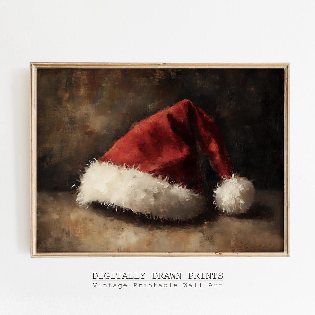 Vintage Printable Christmas Wall Art, Santa Claus Still Life Painting ...