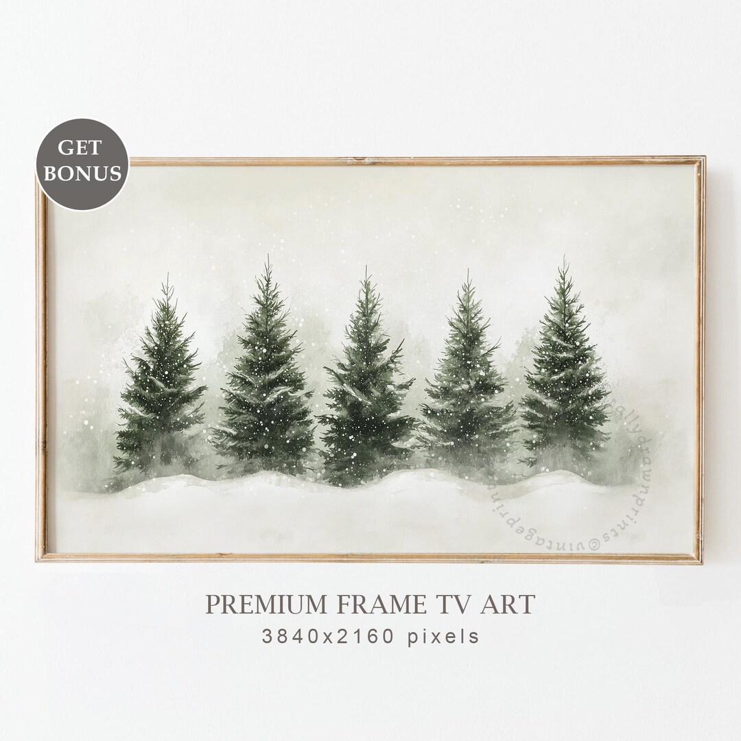 Winter Christmas Trees Frame Tv Art, Snowy Landscape Painting Digital ...