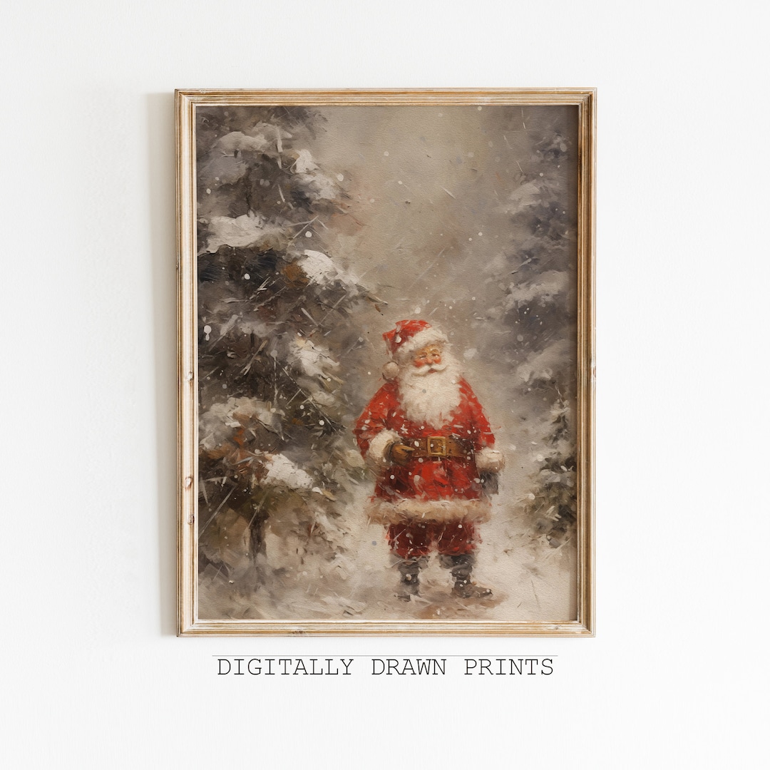 Printable Christmas Wall Art, Vintage Santa Oil Painting, Seasonal ...