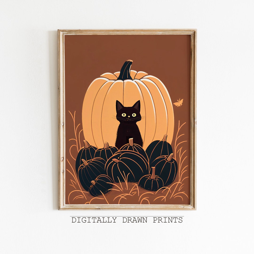 Halloween Cat Print, Halloween Printable Wall Art, Fall Wall Art ...