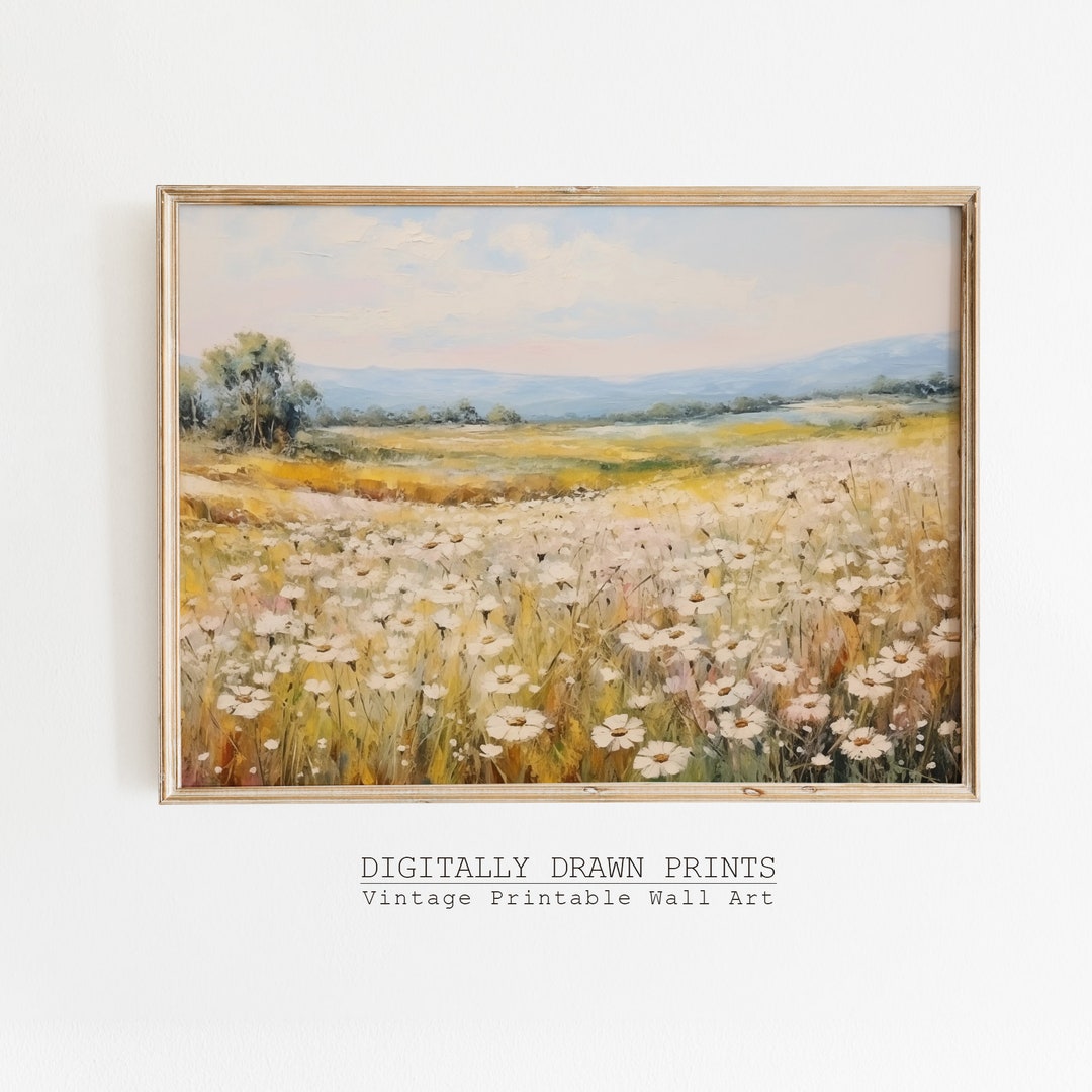 Spring Floral Print, Wildflower Field Landscape Oil Painting, Spring ...