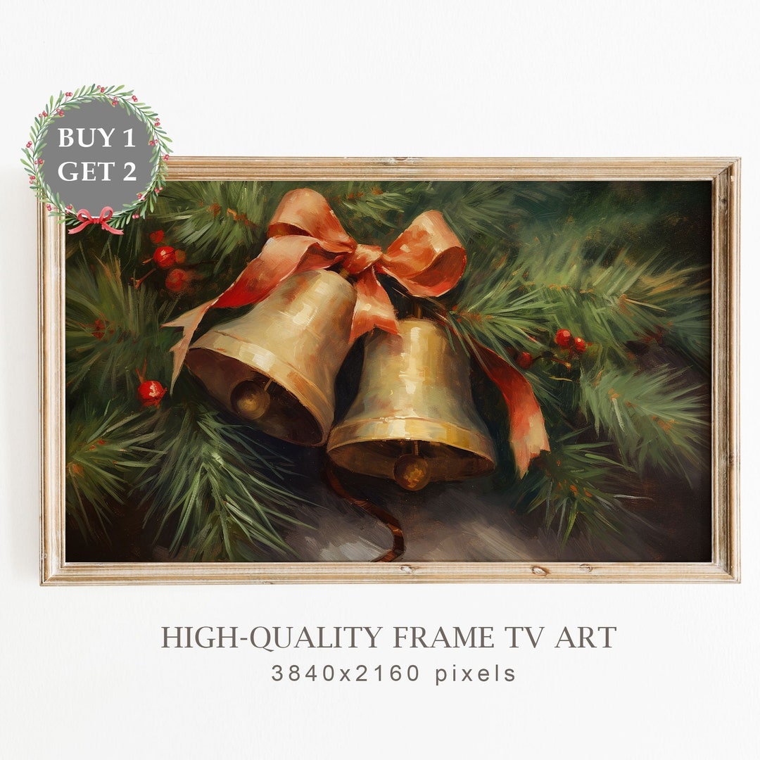 Vintage Christmas Art for the Frame TV, Christmas Jingle Bells TV Frame ...