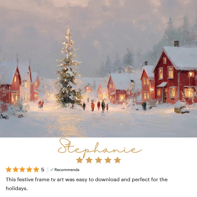 Vintage Christmas Village Frame TV Art, Scandinavian Holiday Oil ...