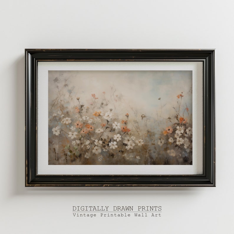 Muted Spring Wildflower Printable Wall Art, Vintage Flower Field Oil ...