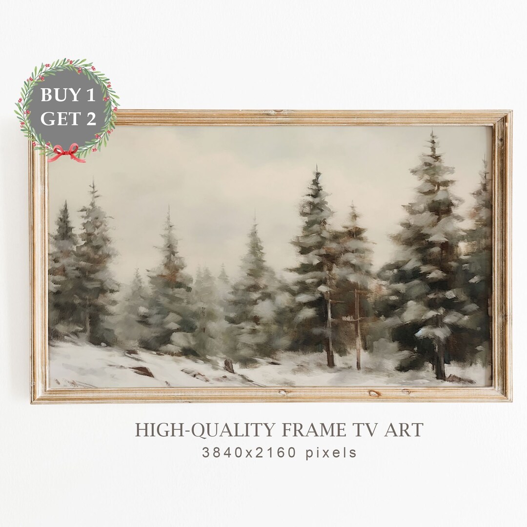 Winter Forest Painting for Samsung Frame TV Art, Neutral Christmas ...