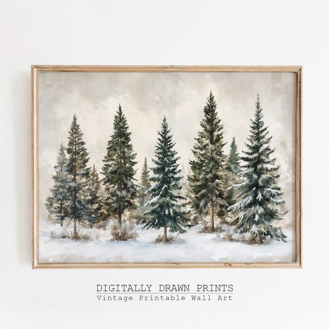 Winter Christmas Trees Landscape Print, Christmas Printable Wall Art ...