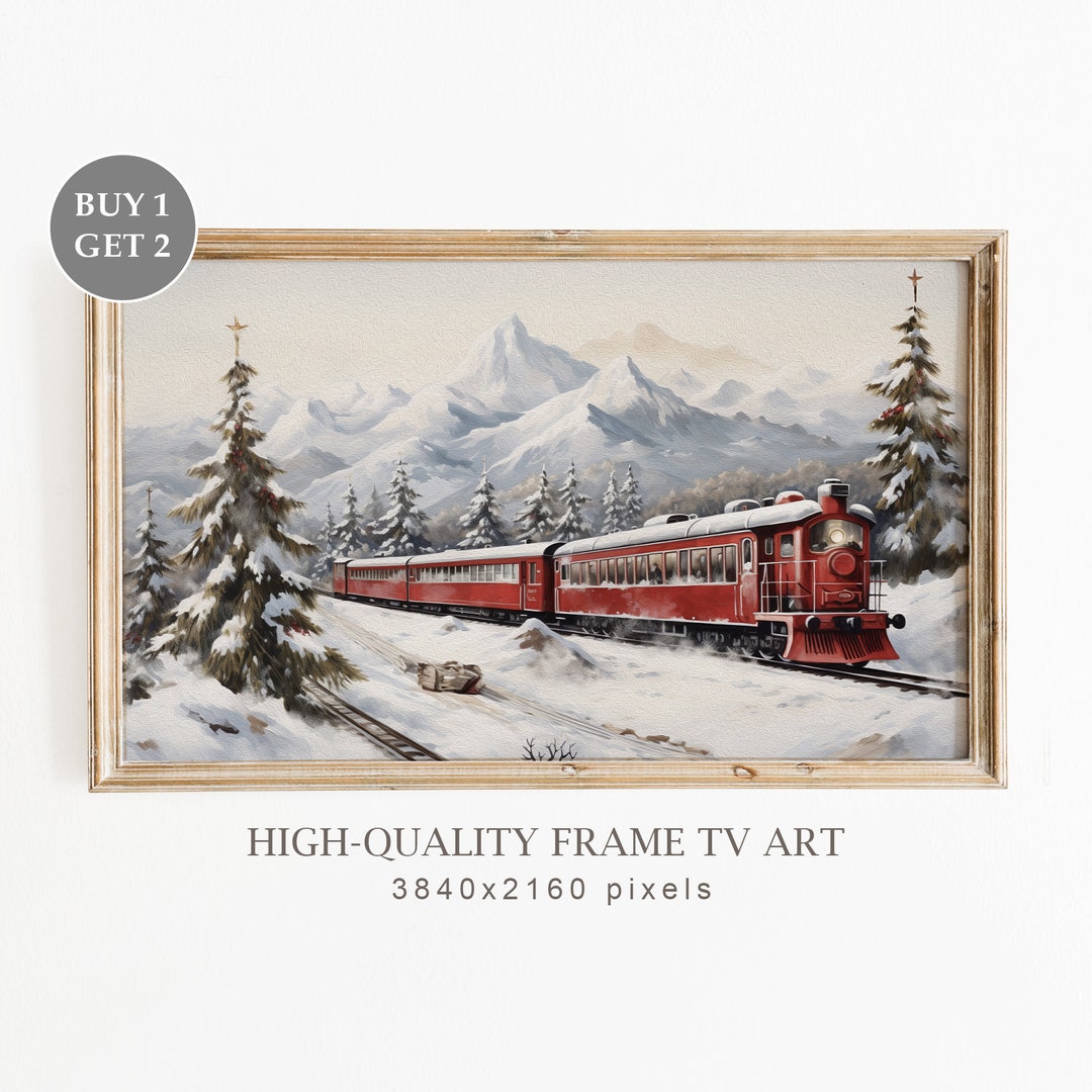 Vintage Christmas Samsung Frame TV Art, Christmas Train TV Art, Snowy ...