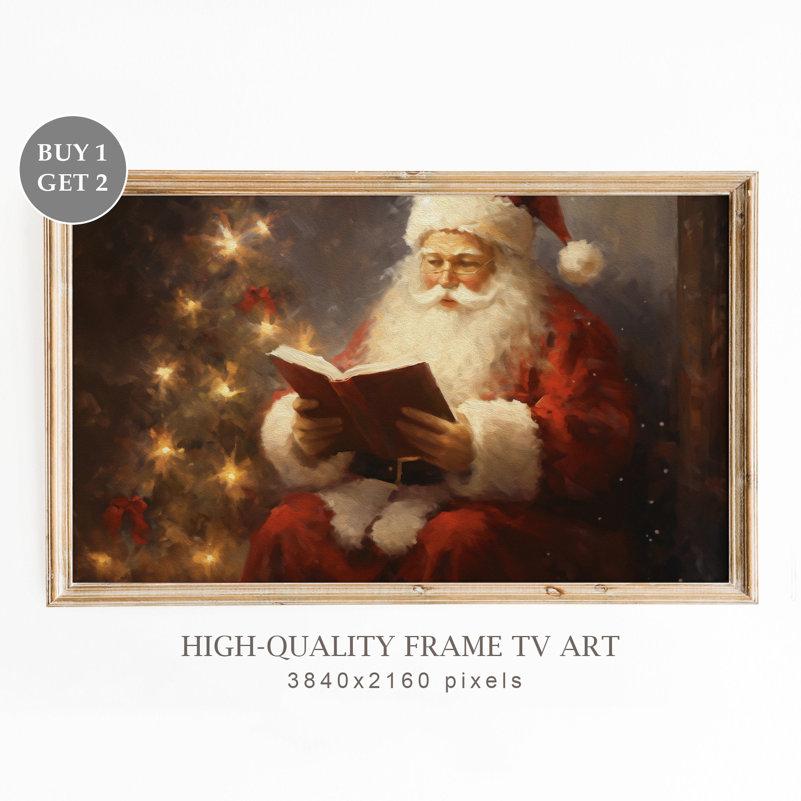 Christmas Frame TV Art, Reading Santa Frame TV Art, Christmas Art for ...