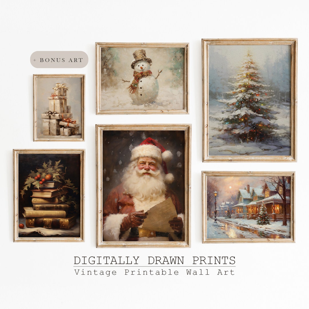 Christmas Set of Prints, Christmas Gallery Wall Art, Santa Claus and ...
