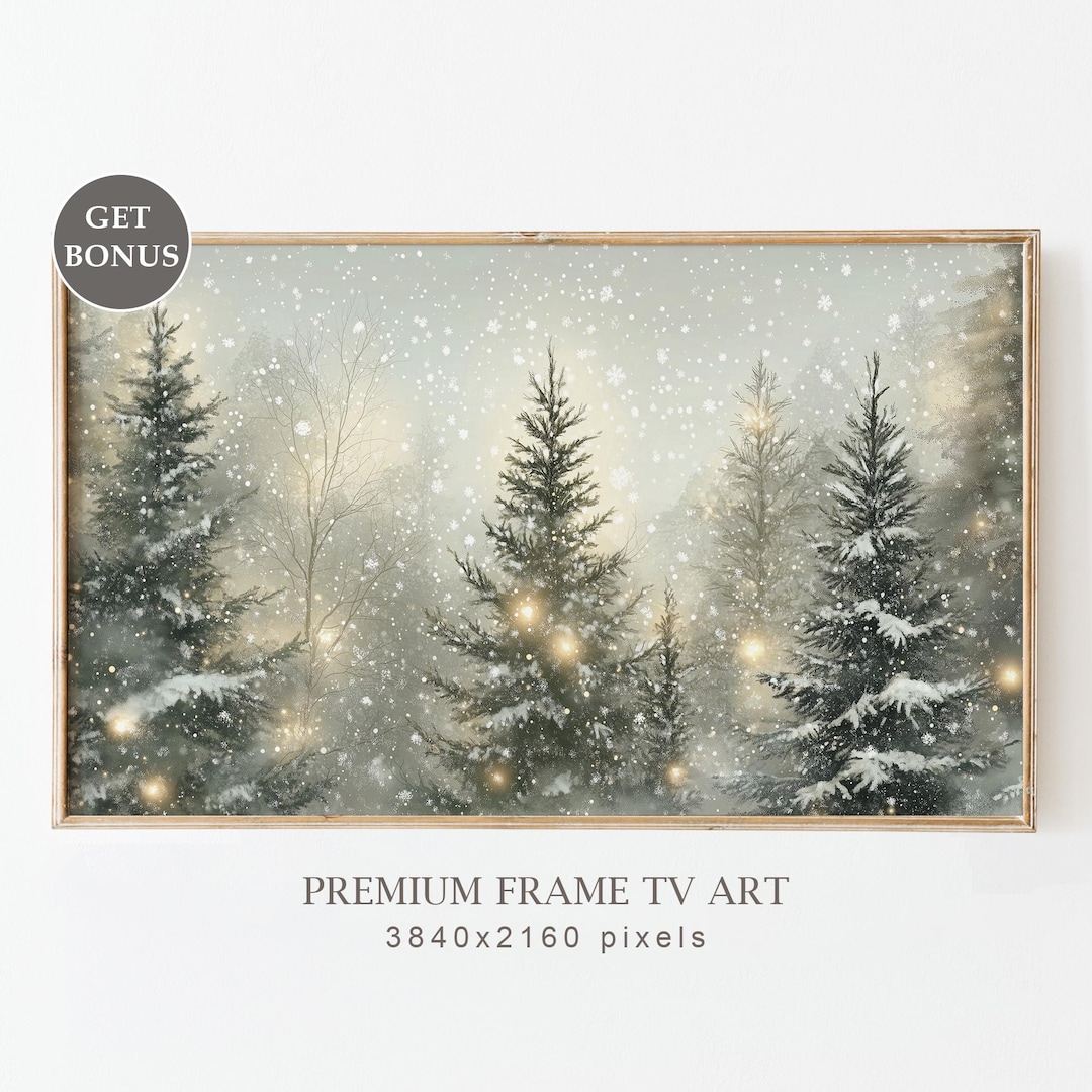 Winter Forest Frame TV Art, Snowy Evergreen Landscape Digital Download ...