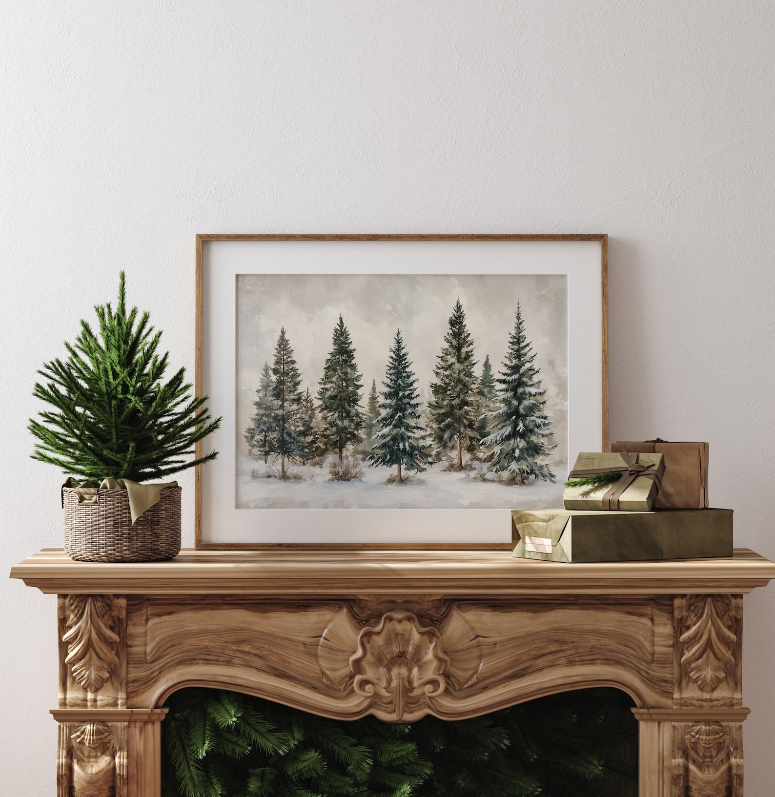 Winter Christmas Trees Landscape Print, Christmas Printable Wall Art ...