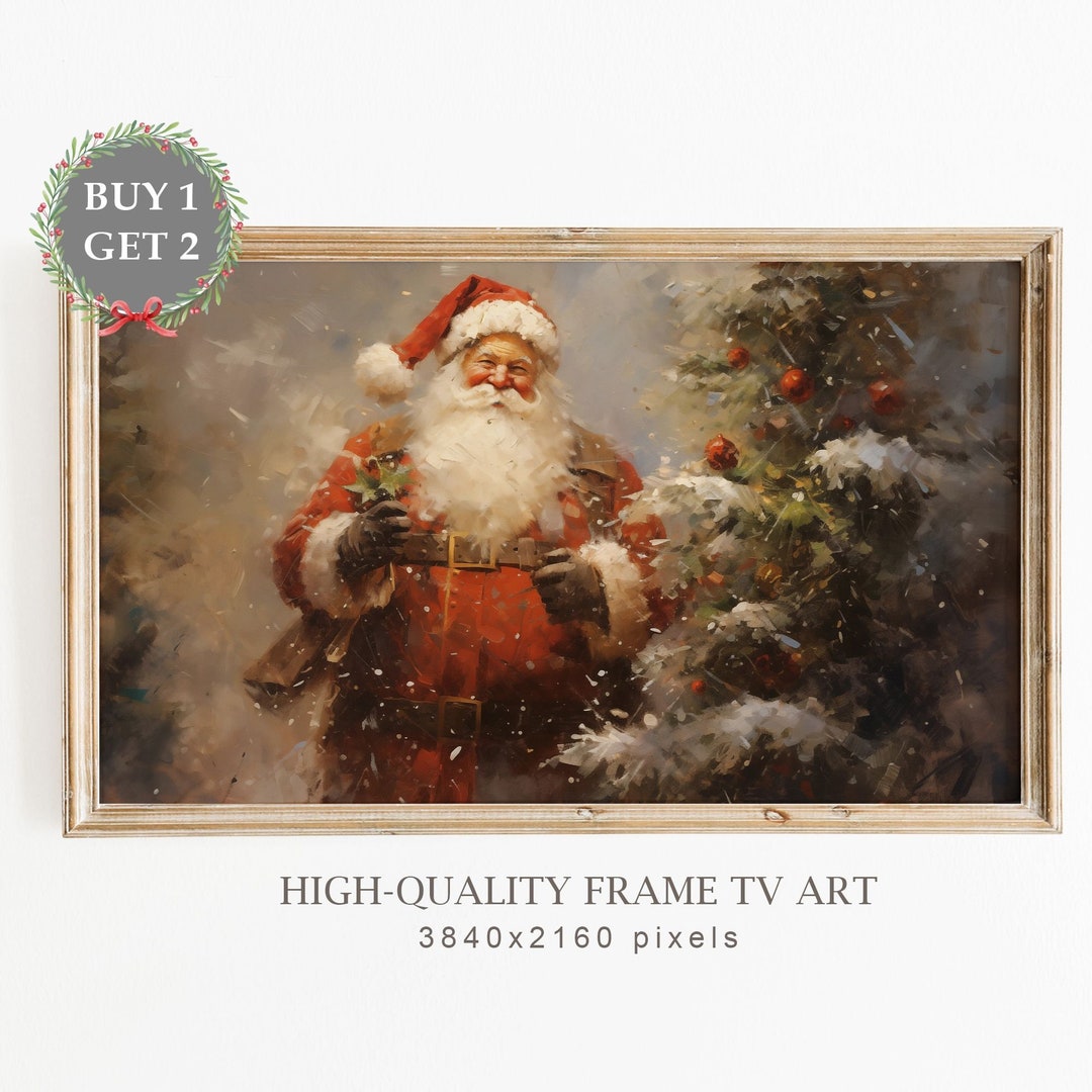 Christmas Frame TV Art, Santa Around the Christmas Tree Frame TV Art ...