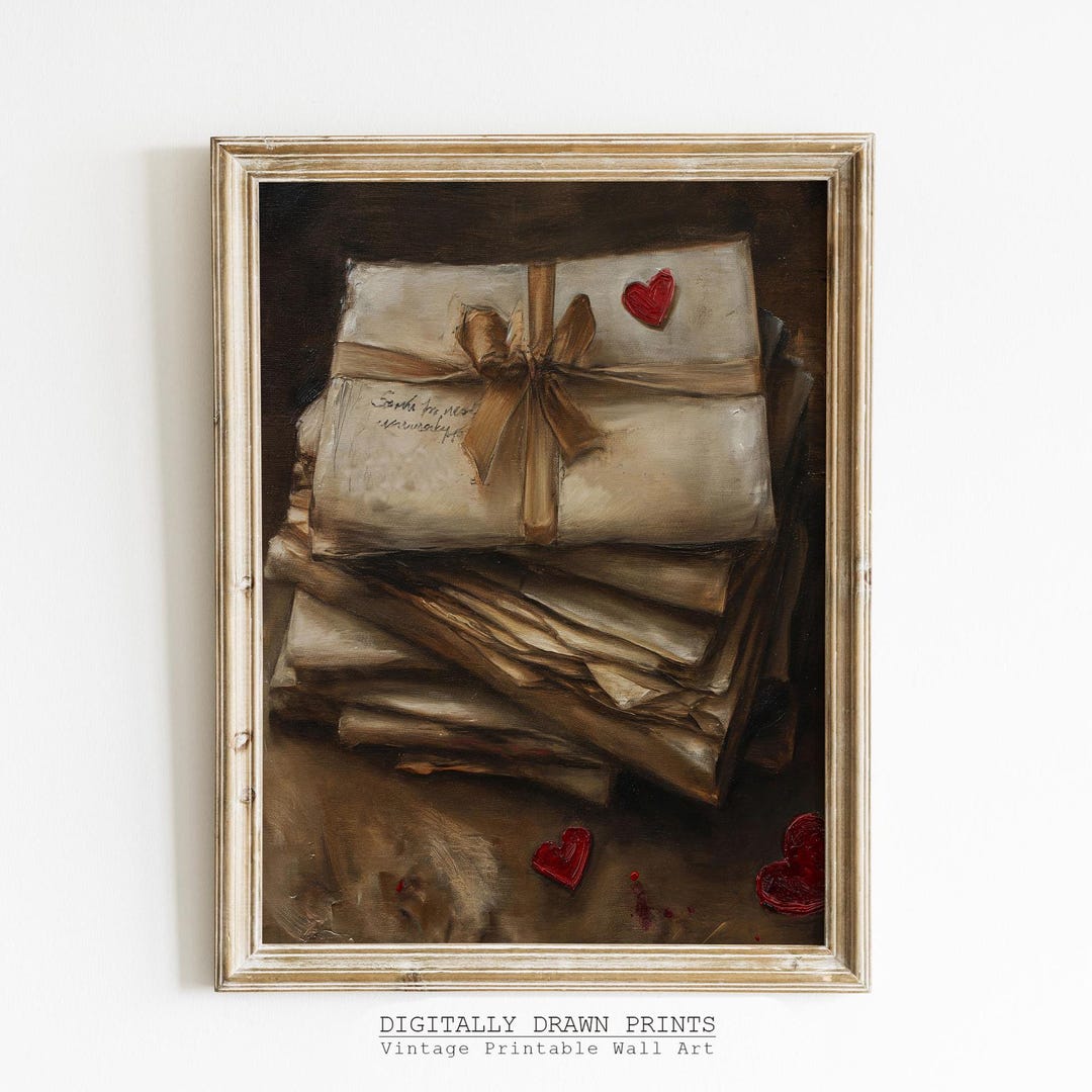 Valentine's Day Printable Wall Art, Still Life Vintage Love Letters Oil ...