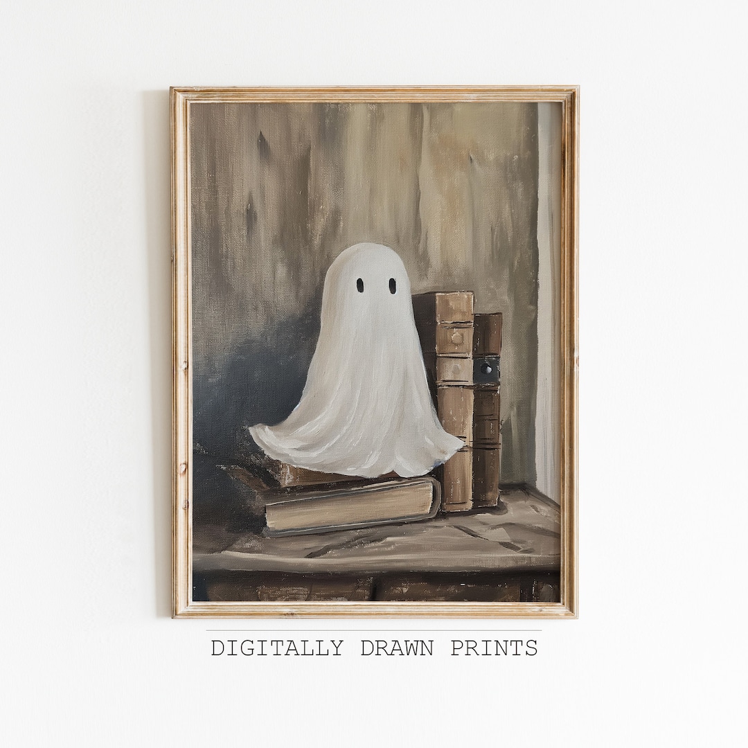 Vintage Library Ghost Printable Wall Art, Halloween Decor, Spooky Ghost ...