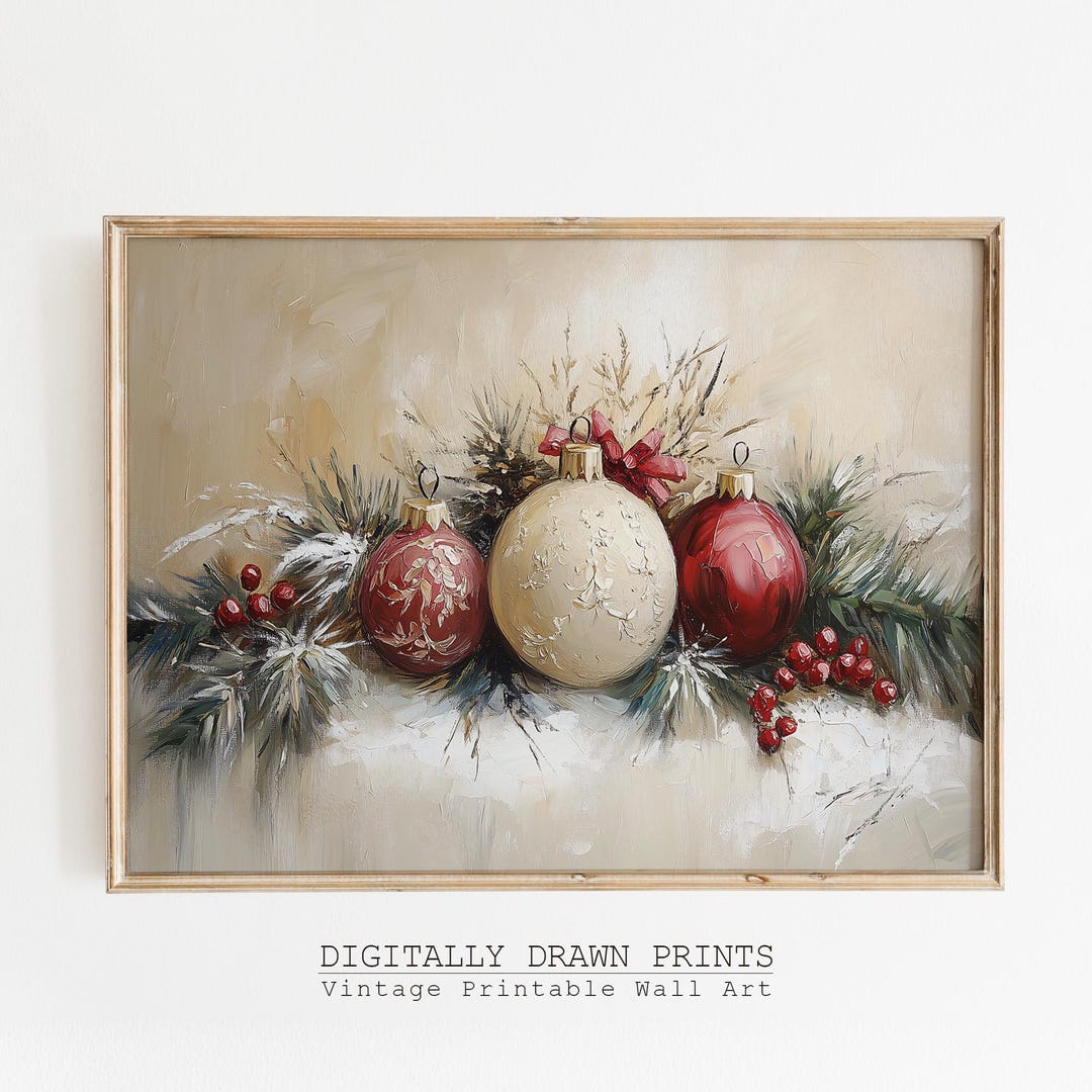 Christmas Ornament Printable Wall Art, Christmas Still Life Painting ...