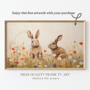 Easter Frame TV Art, Easter Bunnies in a Spring Wildflower Field Oil ...