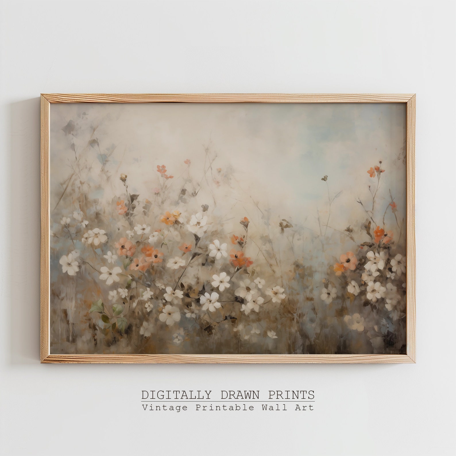 Muted Spring Wildflower Printable Wall Art, Vintage Flower Field Oil ...