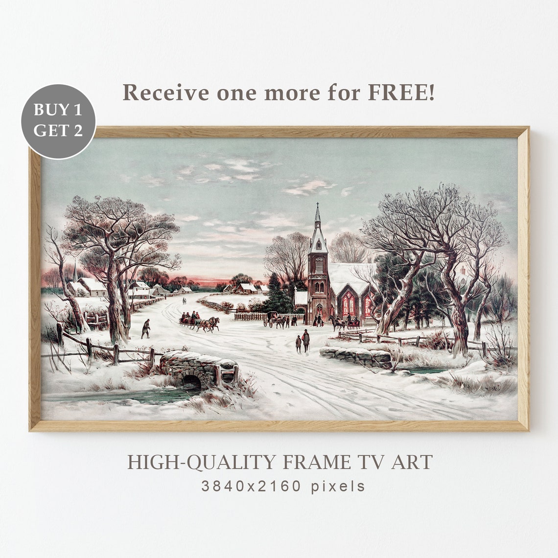 Christmas TV Frame Art, Samsung TV Art, Winter Village Landscape Oil ...