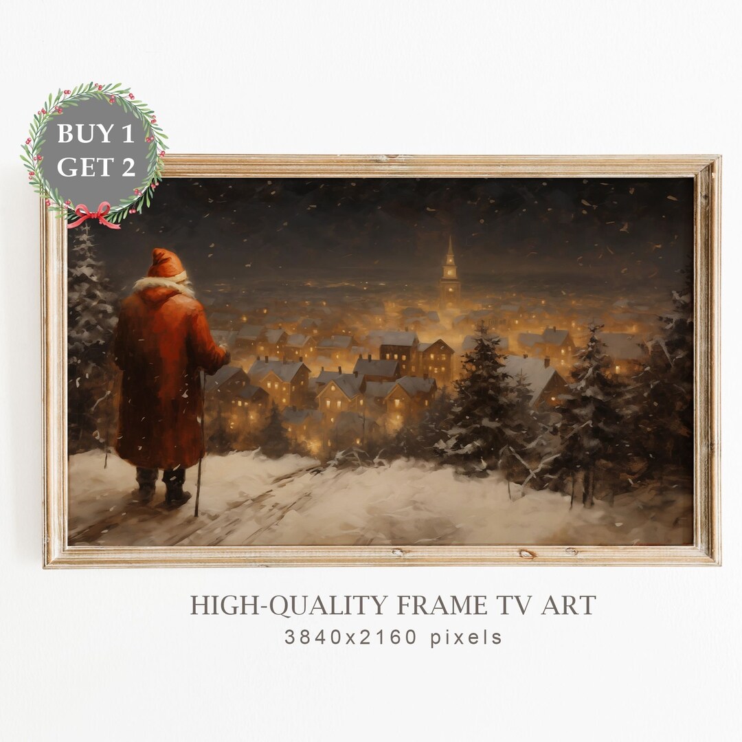 Vintage Christmas Samsung Frame TV Art, Santa Claus Art for TV ...