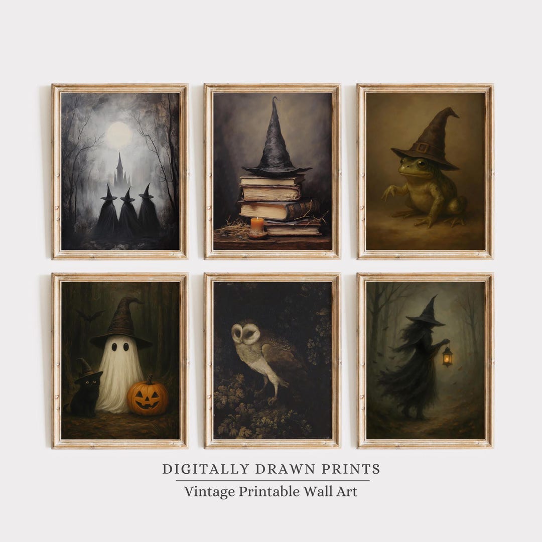 Vintage Printable Halloween Prints, Gallery Set of 6 Halloween Wall Art ...