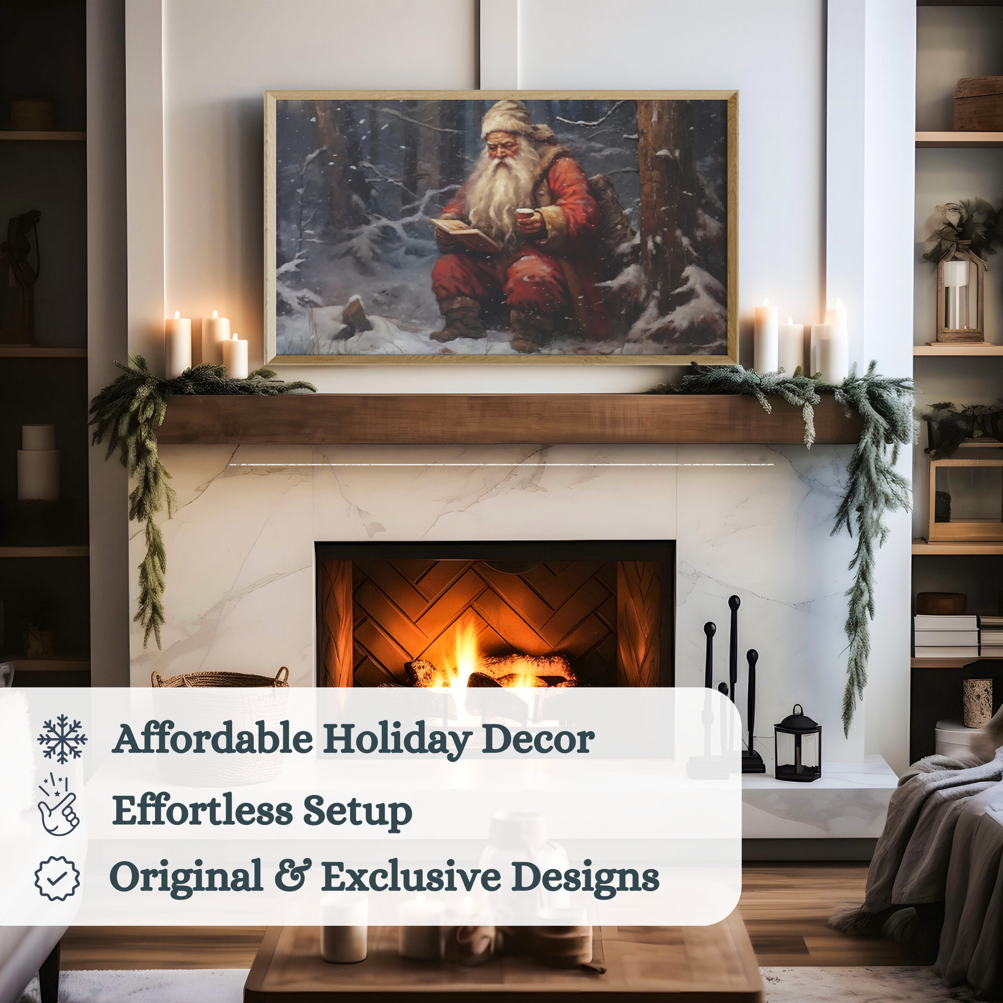 Vintage Christmas TV Frame Art, Santa Frame TV Art, Christmas Art for ...