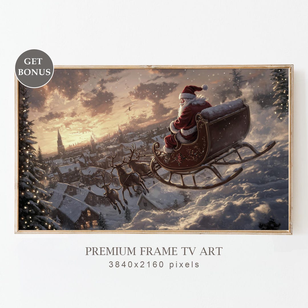 Christmas Frame TV Art, Santa's Sleigh Vintage Christmas TV Art ...