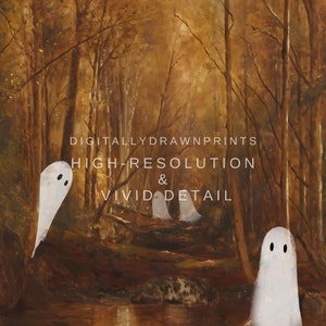 Cute Ghosts in Vintage Landscapes Gallery Wall Art | Set of 5 Spooky ...
