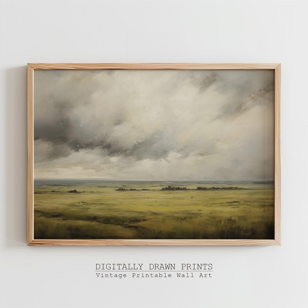 Cloudy Vintage Spring Printable Wall Art, Moody Country Landscape ...