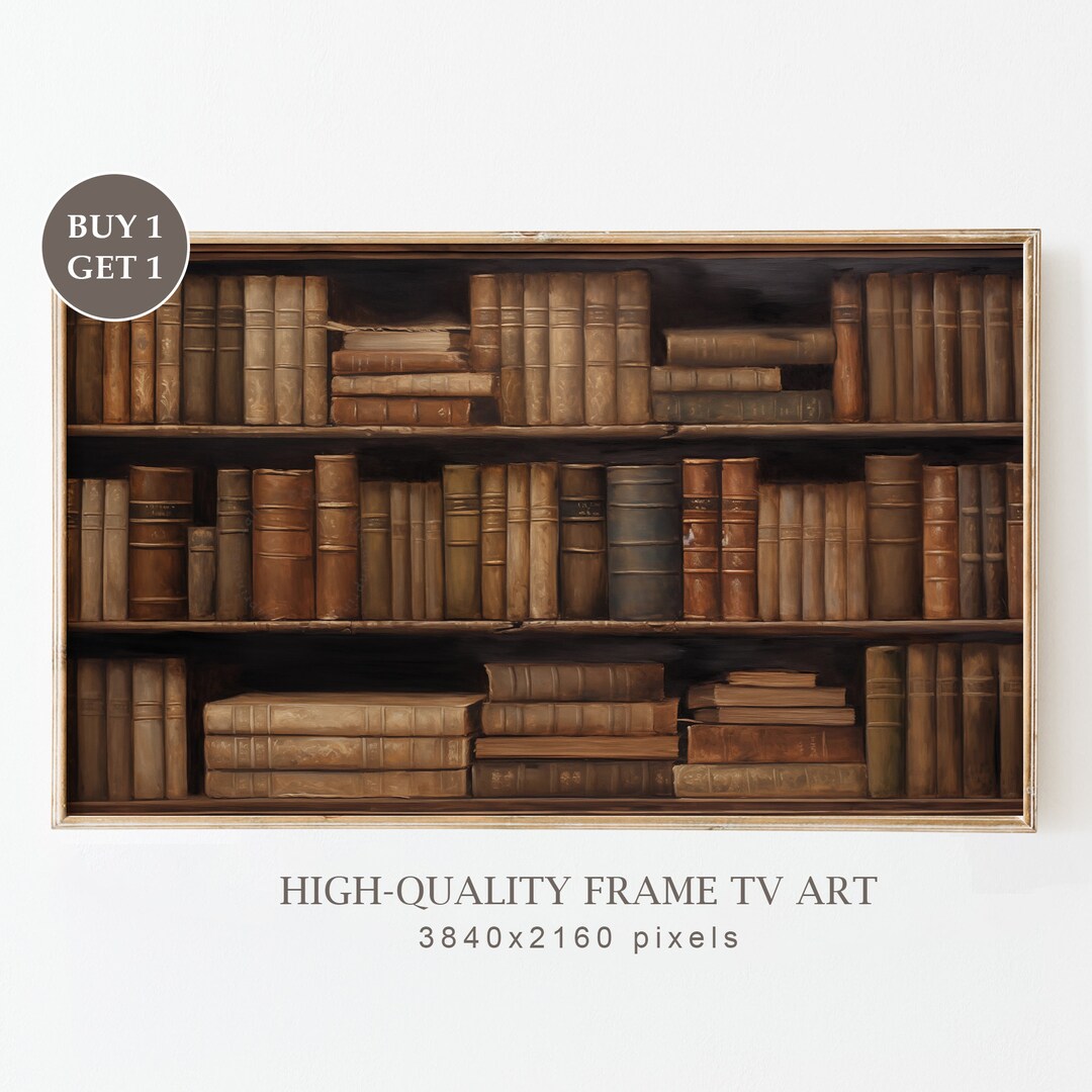 Moody Samsung Frame TV Art, Vintage Books Oil Painting, Still Life ...