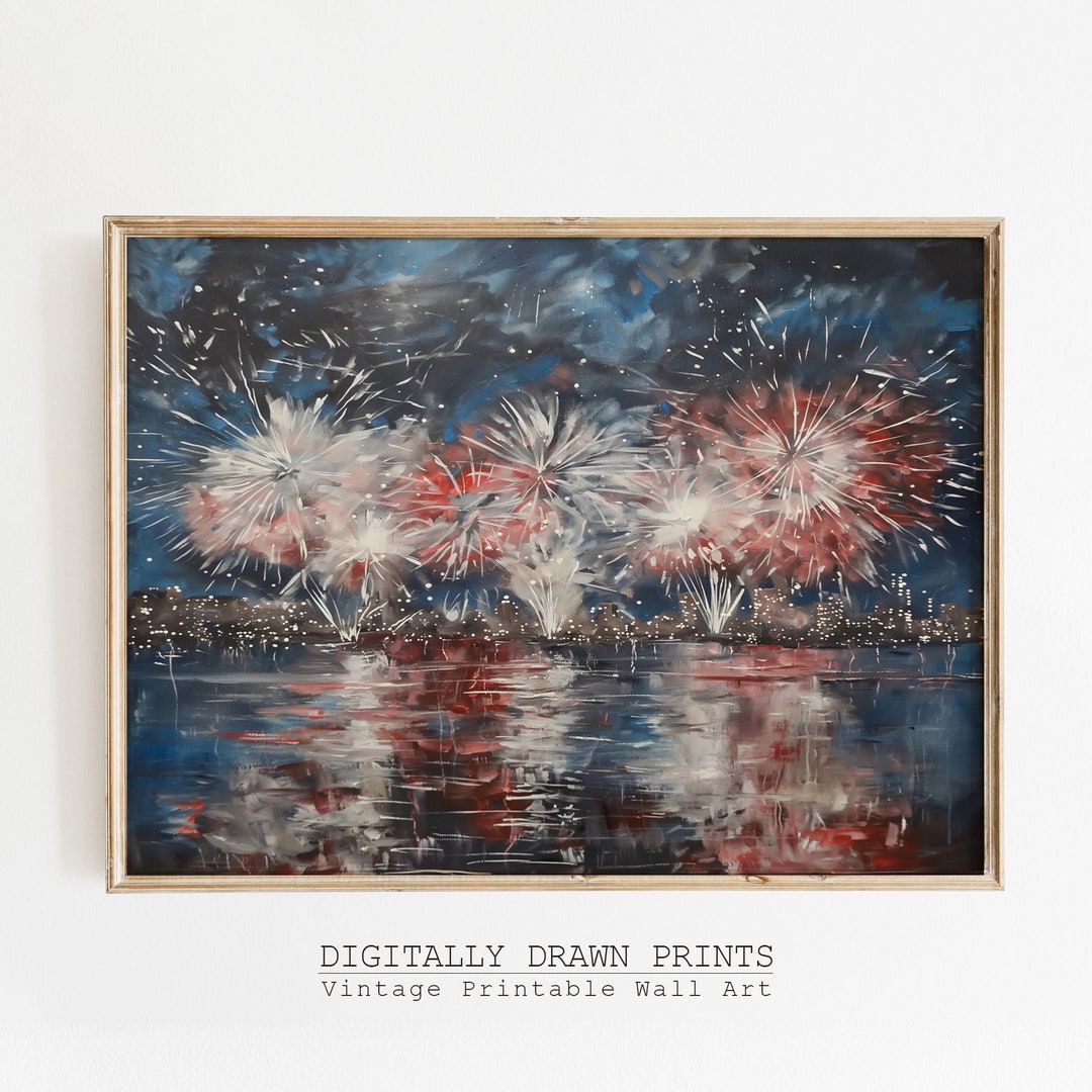 4th of July Patriotic Fireworks Art Print, 4th of July Art, Forth of ...