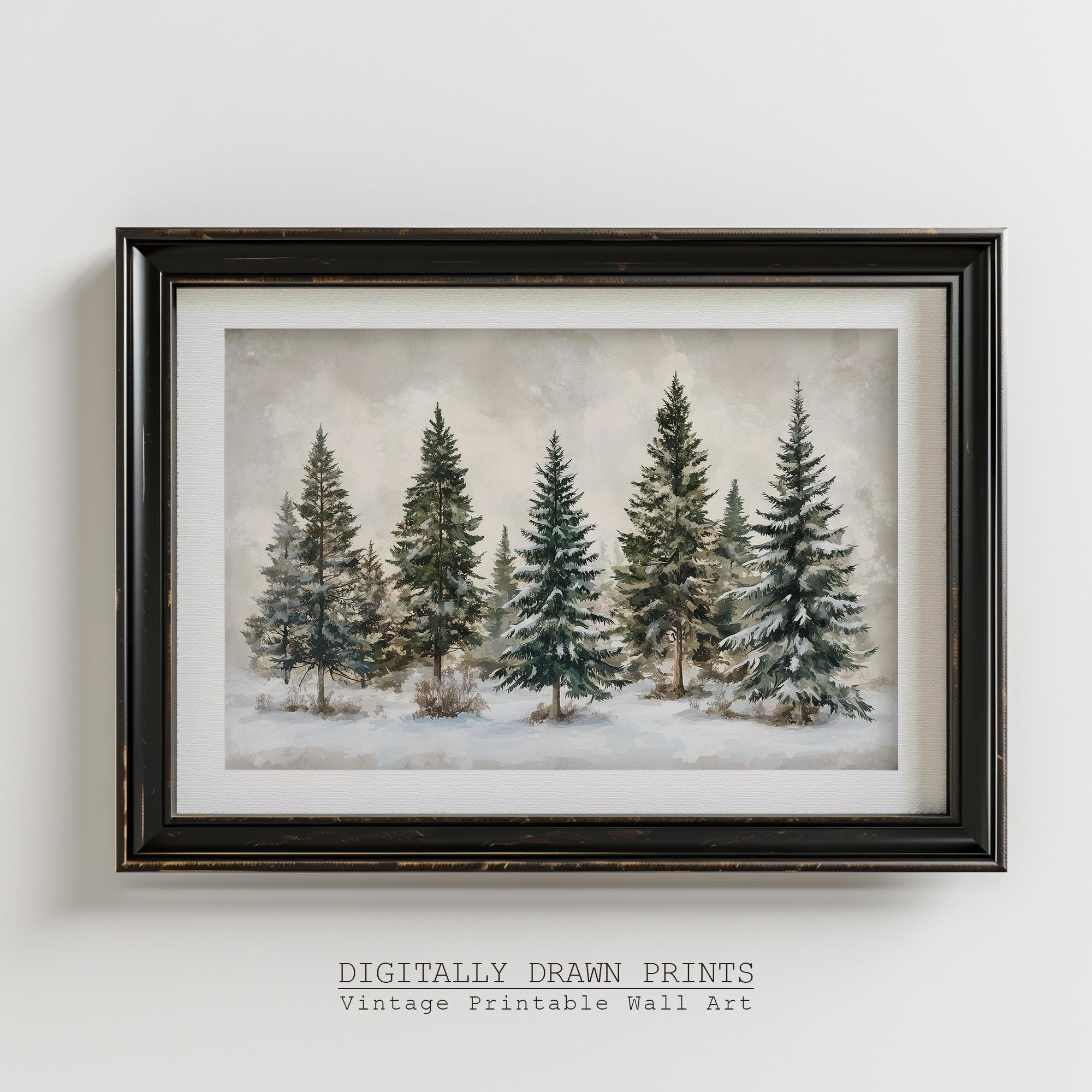 Winter Christmas Trees Landscape Print, Christmas Printable Wall Art ...