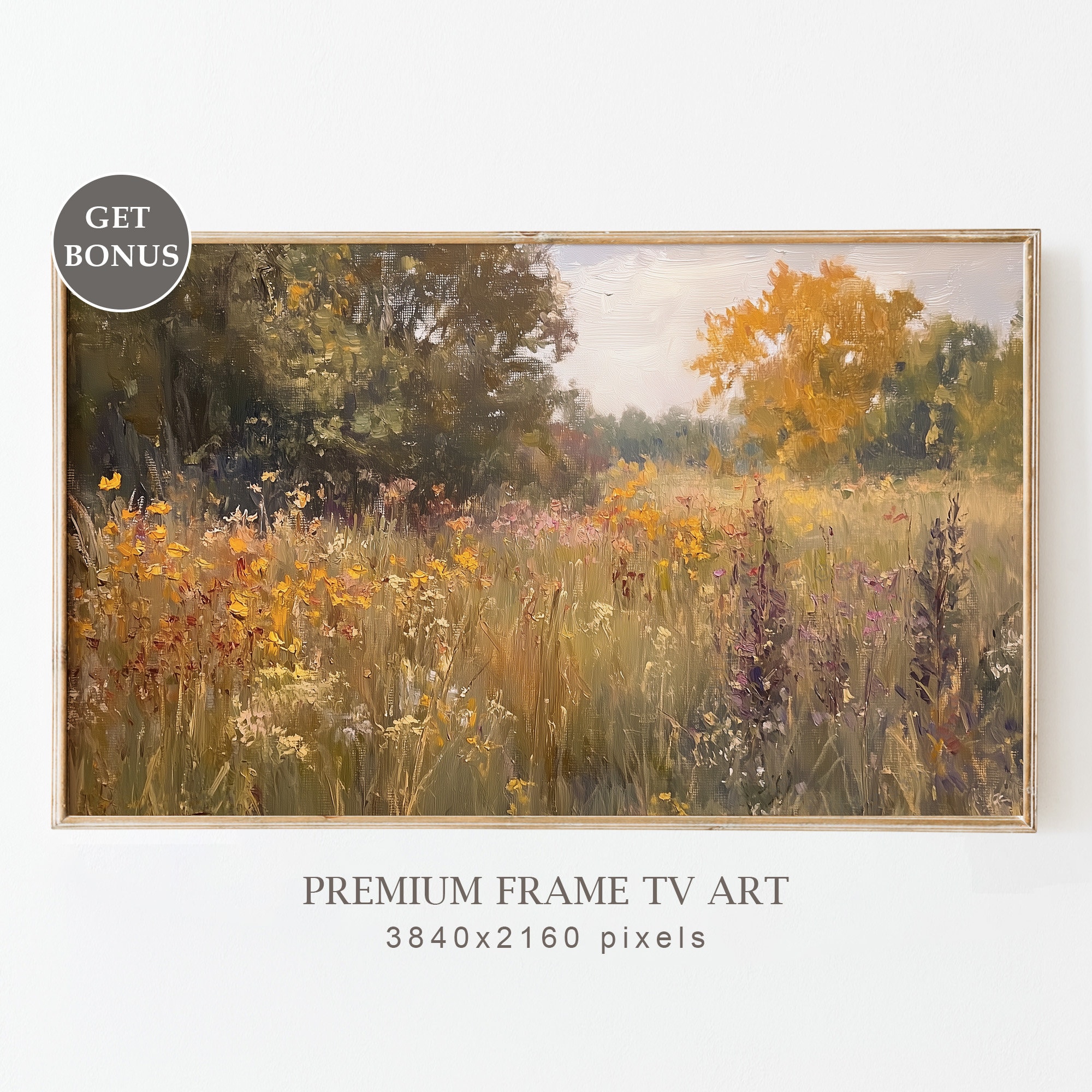 Autumn Wildflower Meadow Frame TV Art, Fall Landscape Field Painting ...