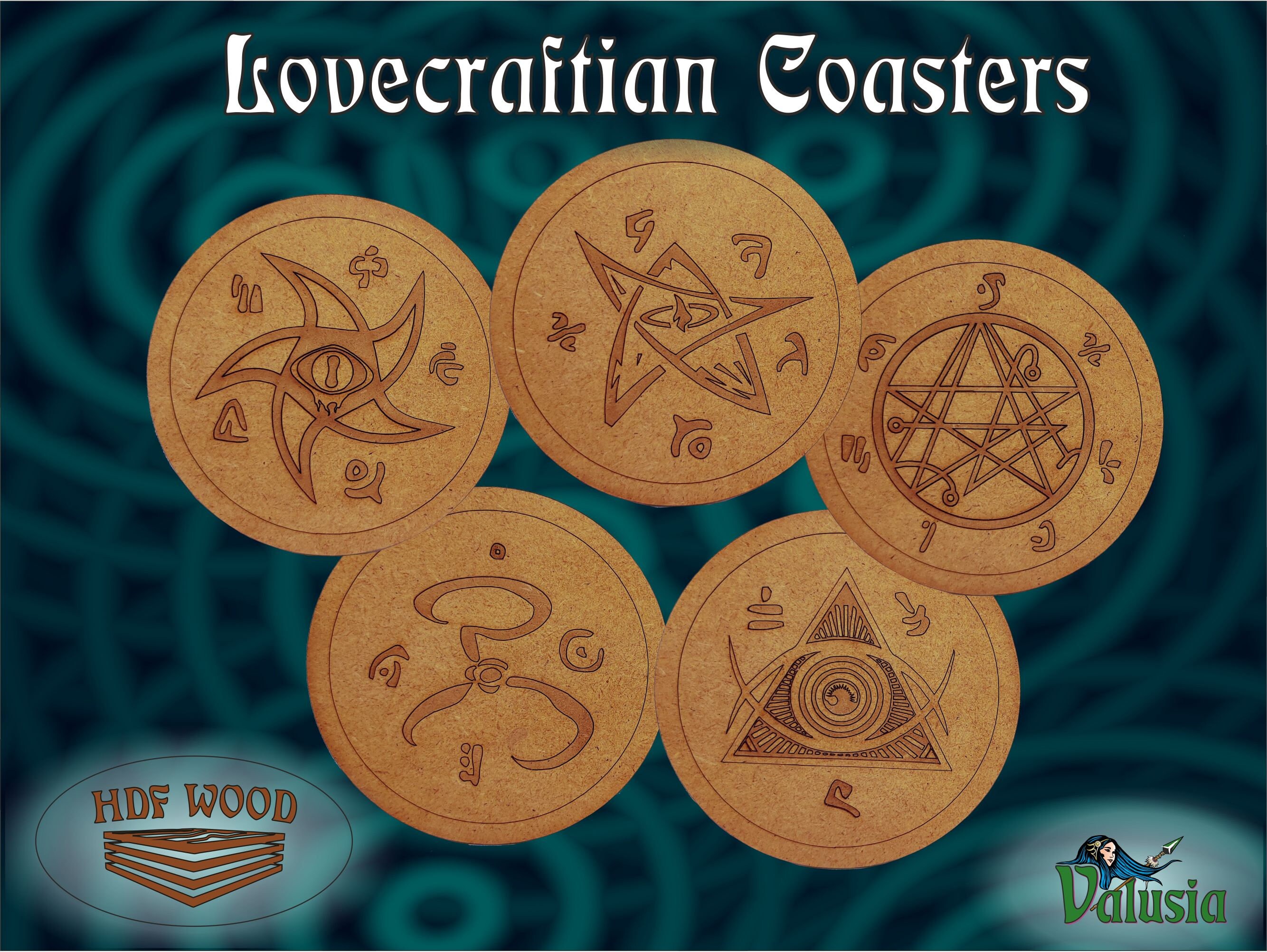 Coasters With Lovecraftian Signs a Set of 5 Cork or Plywood Plates With ...