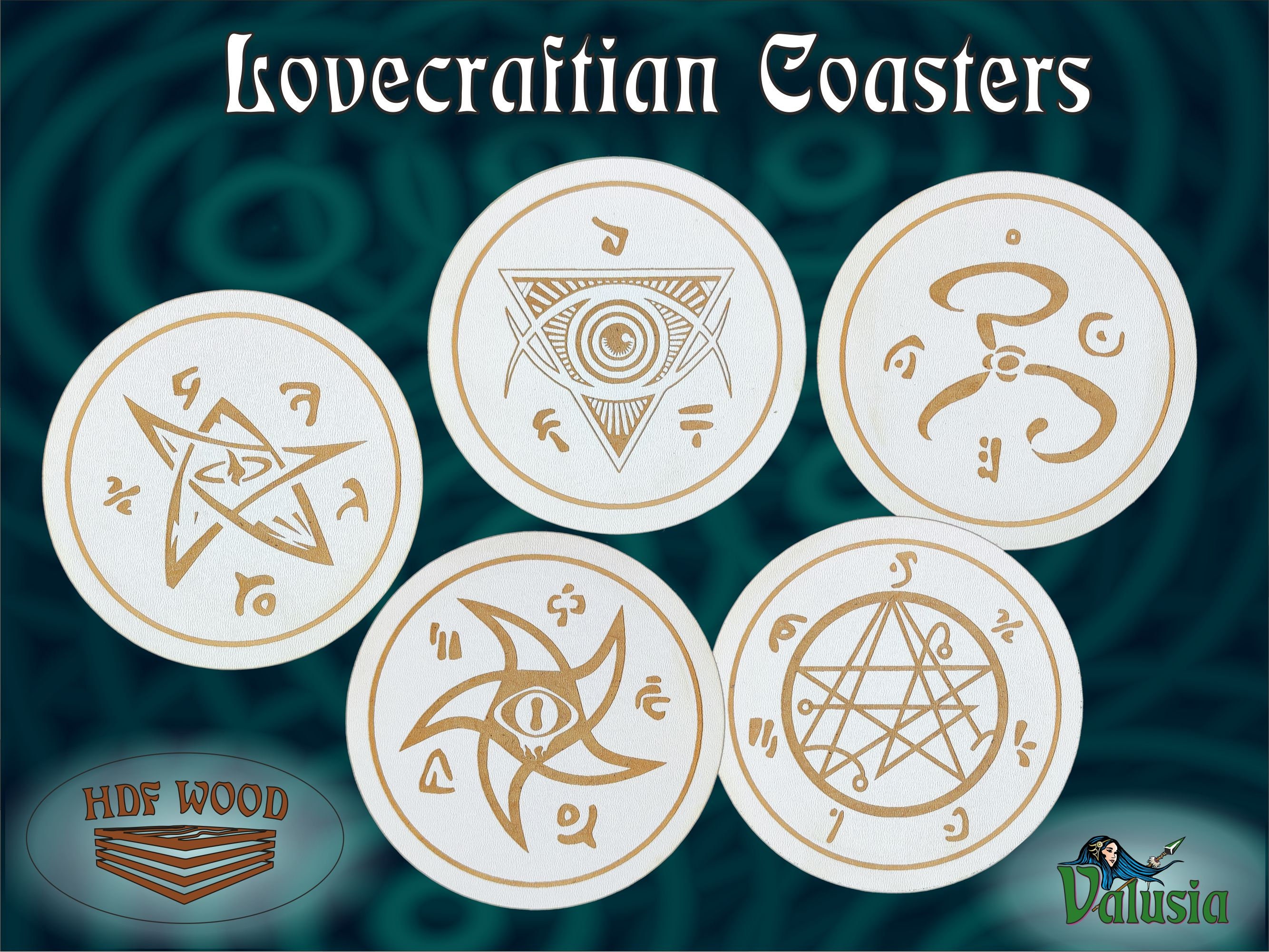 Coasters With Lovecraftian Signs a Set of 5 Cork or Plywood Plates With ...