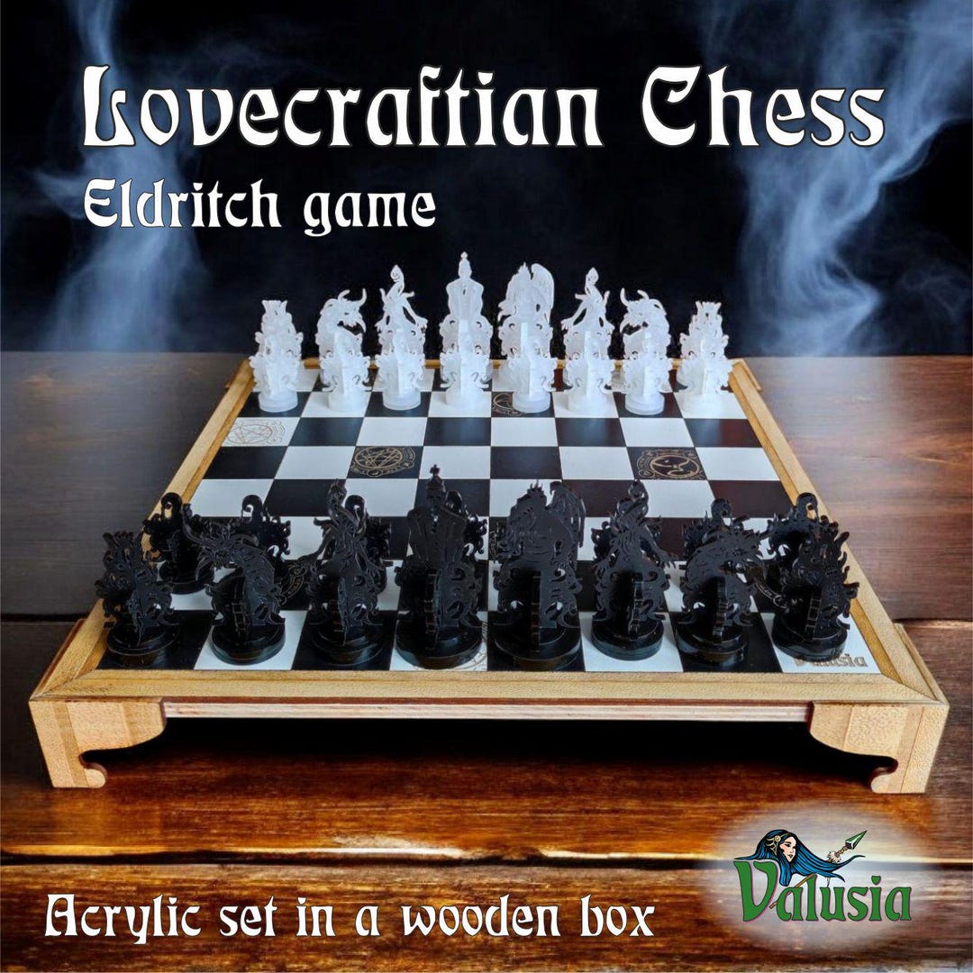 Lovecraftian Chess Set – Mythos Figures, Engraved Wooden Box - Etsy UK