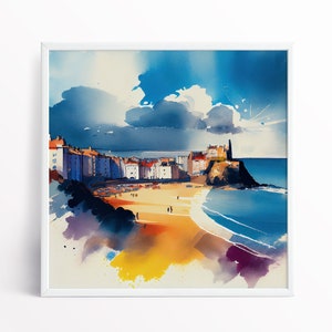 Tenby Wales Abstract Landscape Watercolour Painting Large Wall Art ...