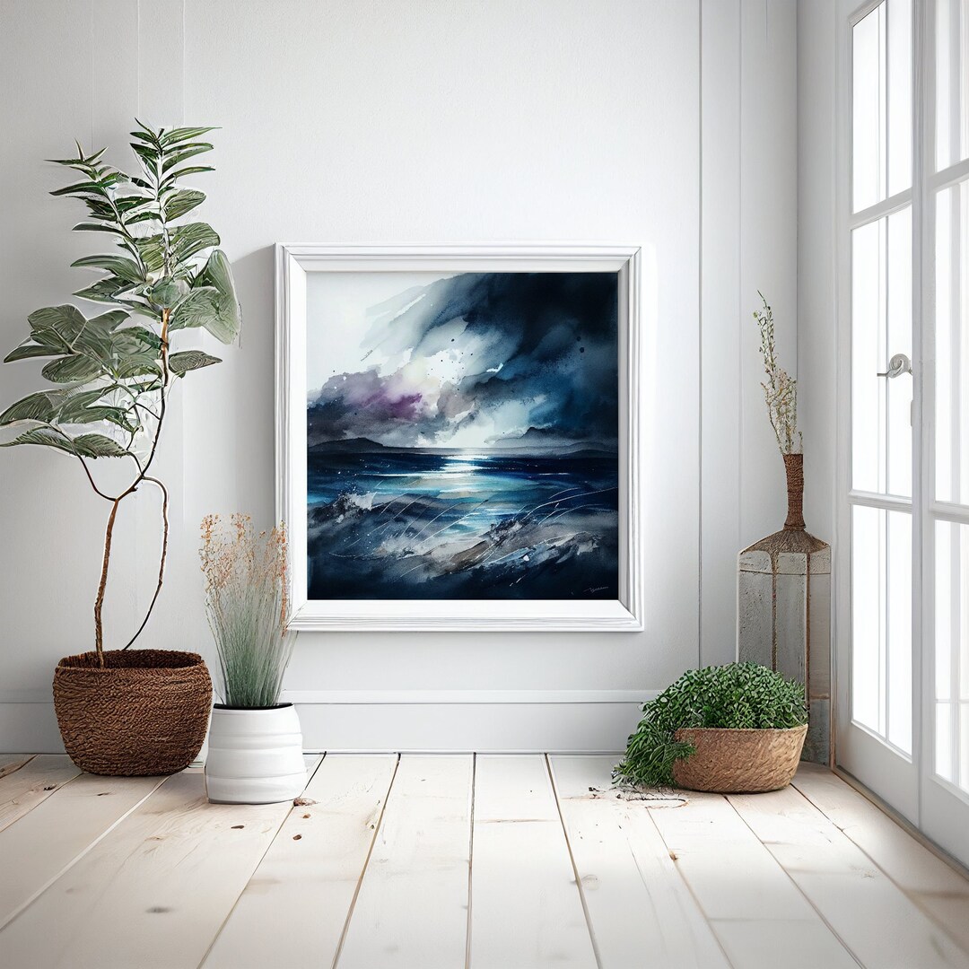 Abstract Seascape Watercolour Painting, Watercolour Ocean Painting ...