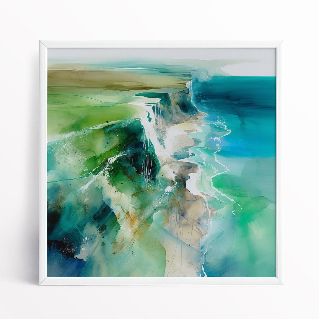 Birling Gap Abstract, Watercolour Ocean Painting, Large Abstract Sea ...