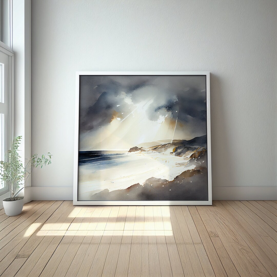 Abstract Seascape of a Cornwall Beach, Marloes Sands Watercolour Ocean ...