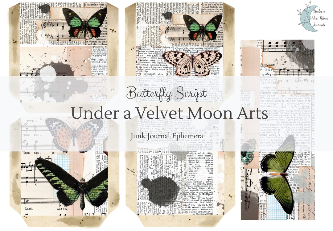 Printable Butterfly Script Collage Junk Journal Scrapbook Ephemera ...