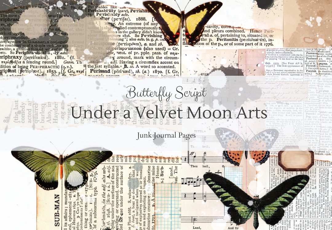 Printable Butterfly Script Collage Junk Journal Scrapbook Pages ...