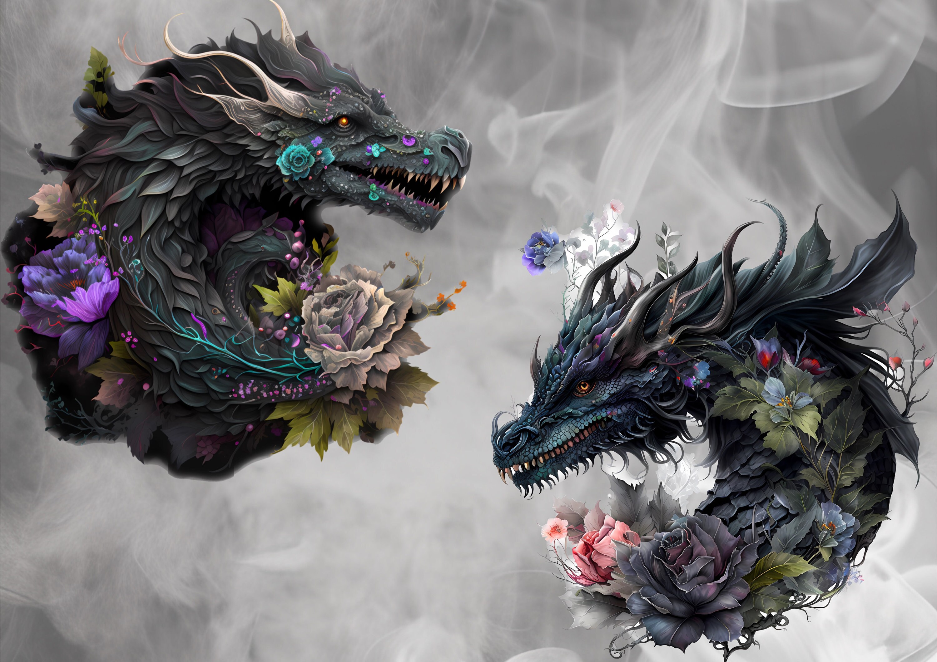 Dark Floral Dragons,sublimation,card Making, Crafting, Découpage ...