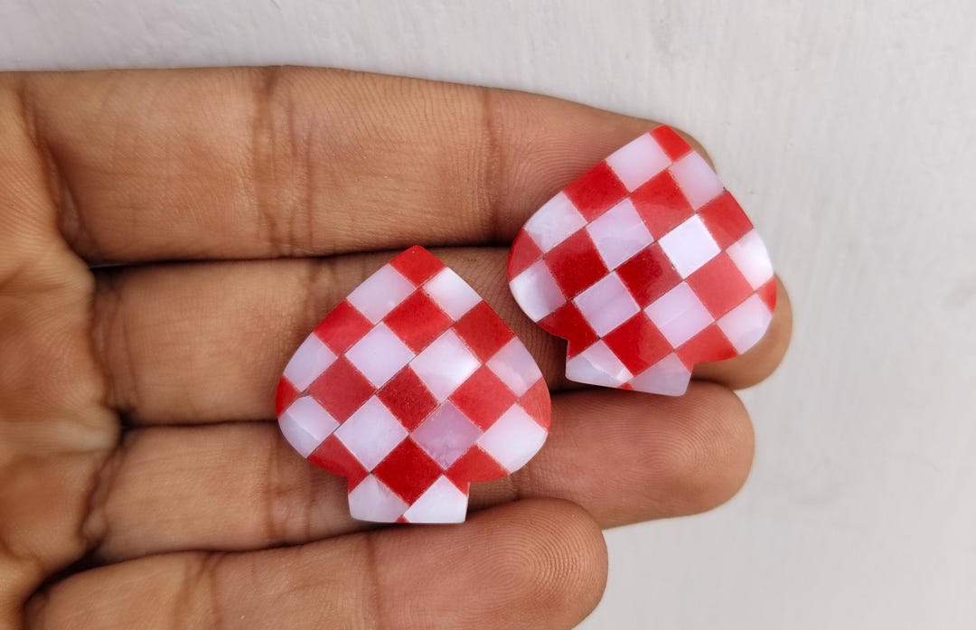 Checker Doublet Jade , White Opal Spades Card Shape Cabochon Stones ...