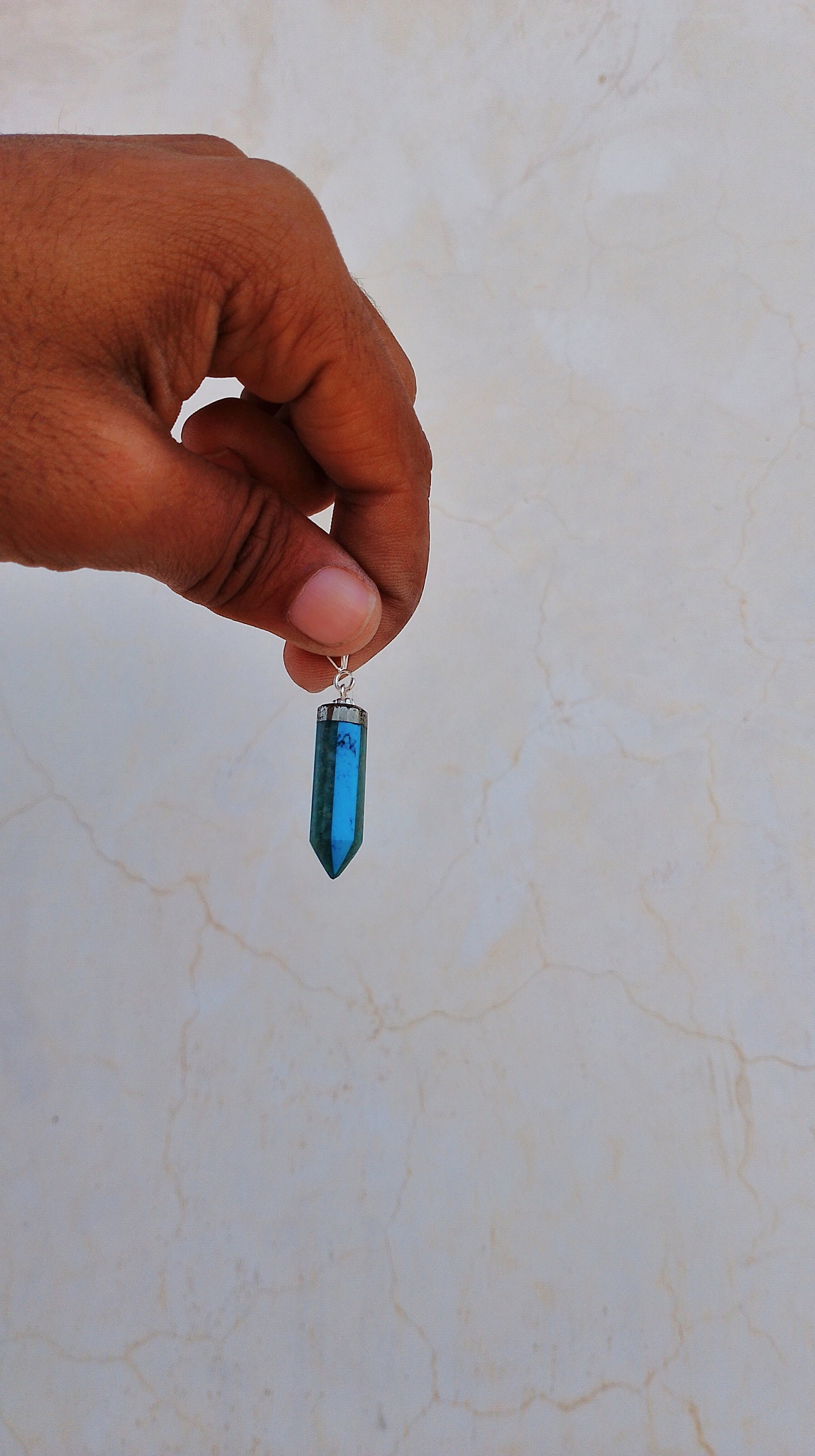 Natural Chrysocolla and Turquoise Firoza Stone Silver Pencil Necklace ...