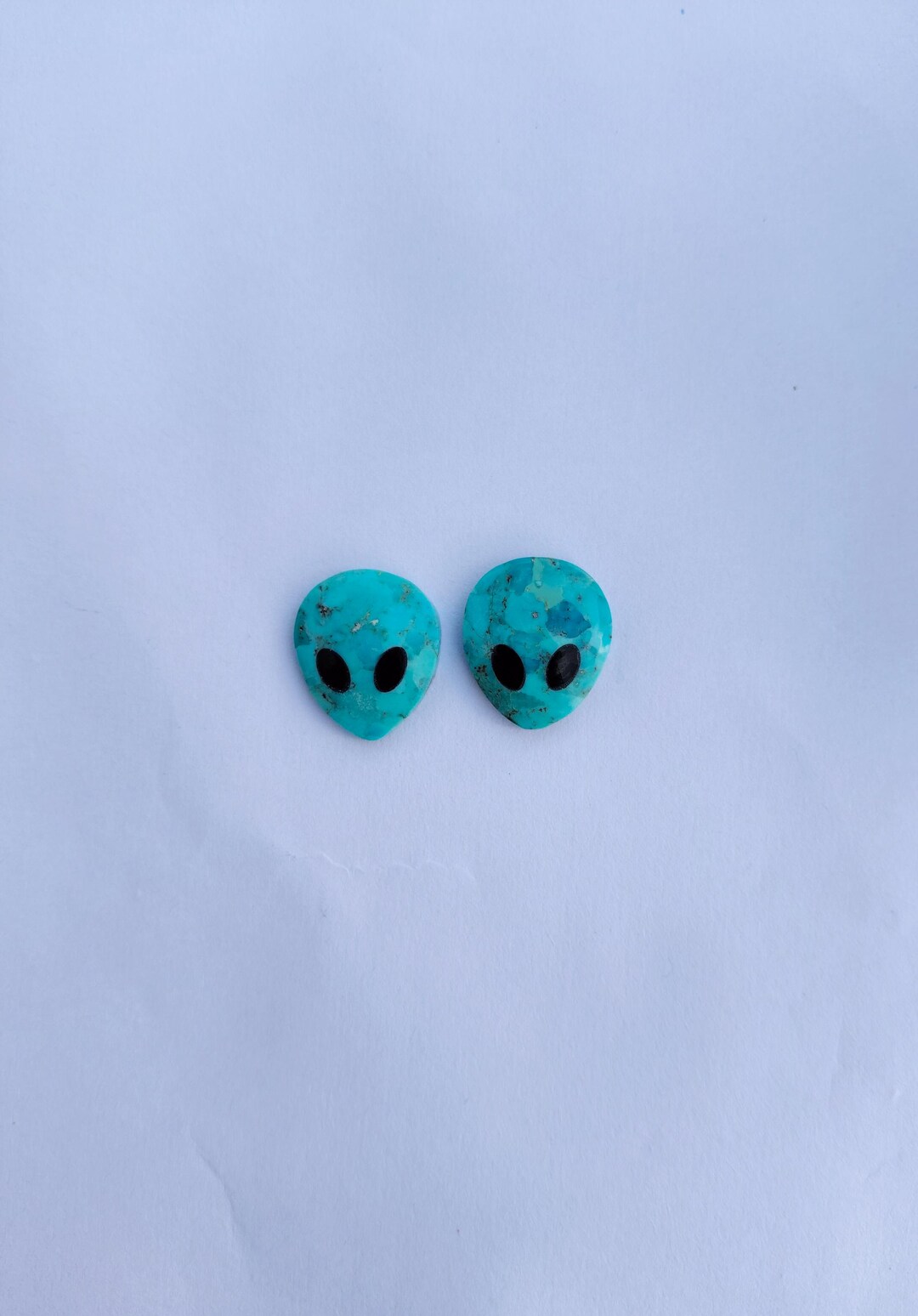 Alien Head Shape Arizona Turquoise Charm Pendant Necklace Black Onyx ...