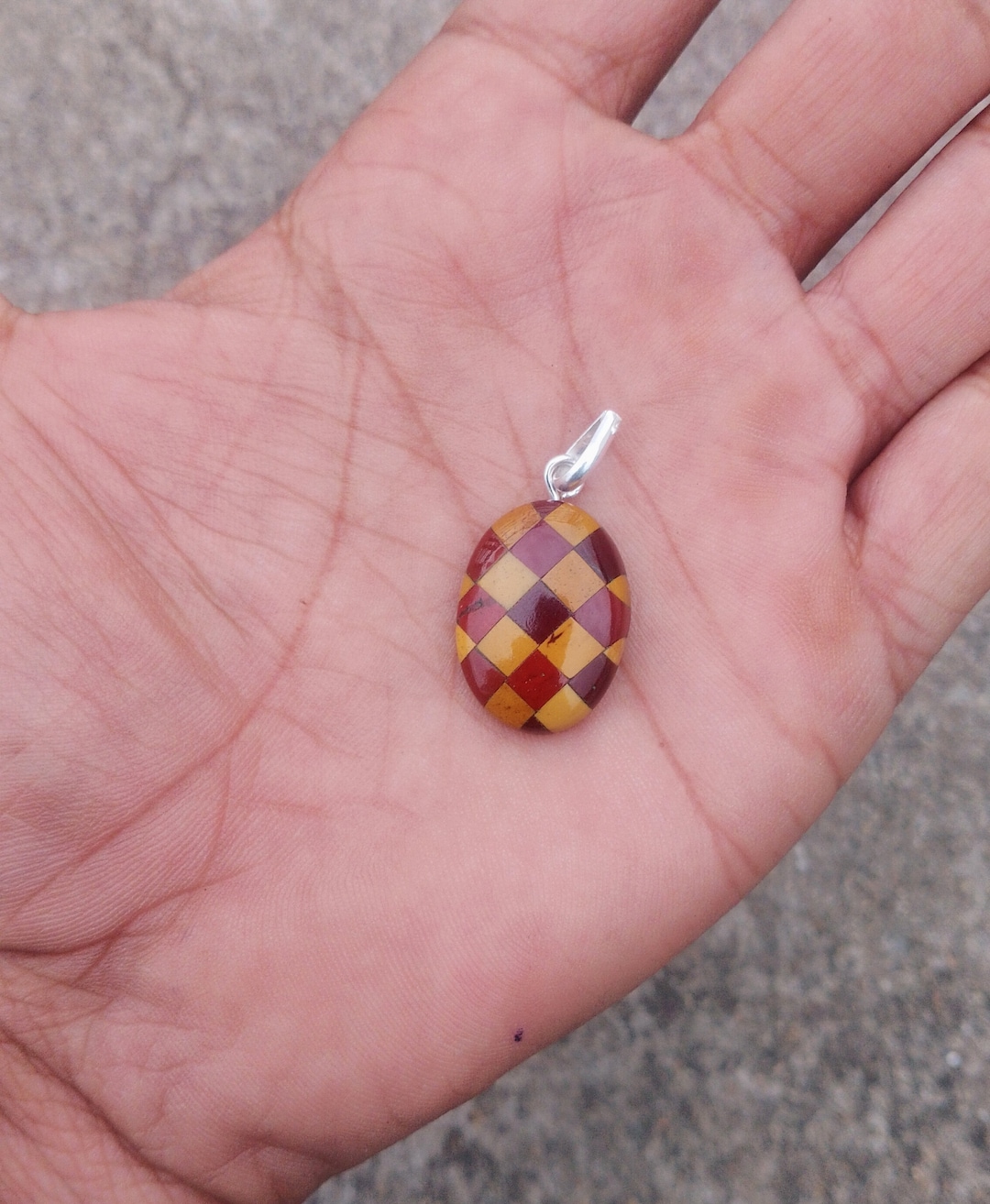 Red & Yellow Mookaite Jasper Silver Pendant: Checkered Gemstone Charm ...