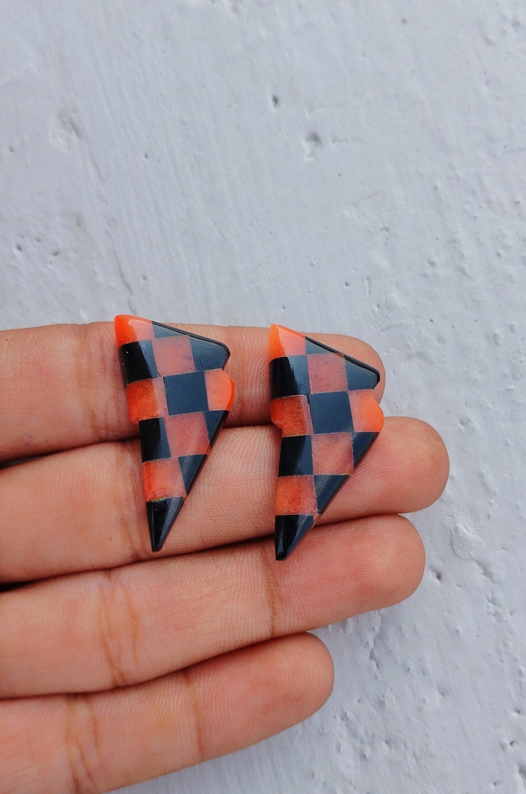 Lighting Bolt Orange Jade Black Onyx Cabochon Stones Loose Gemstone ...