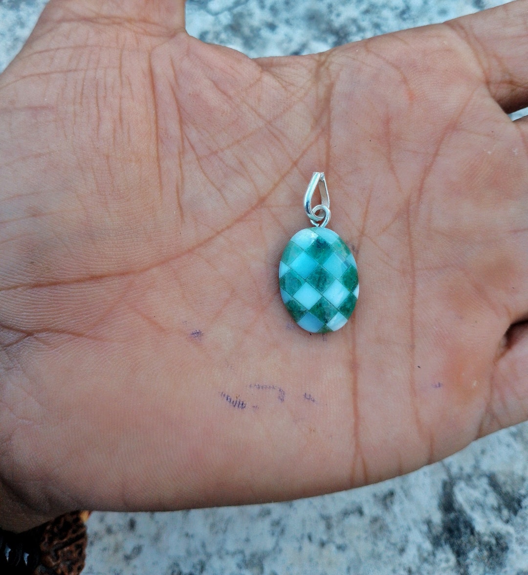 Natural Real Checker Stone Oval Shape Silver Locket Pendant Men ...